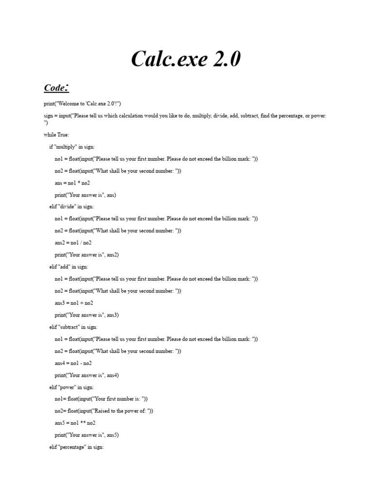 Calc. Exe 2.0 (Most Powerful Yet) | PDF | Arithmetic