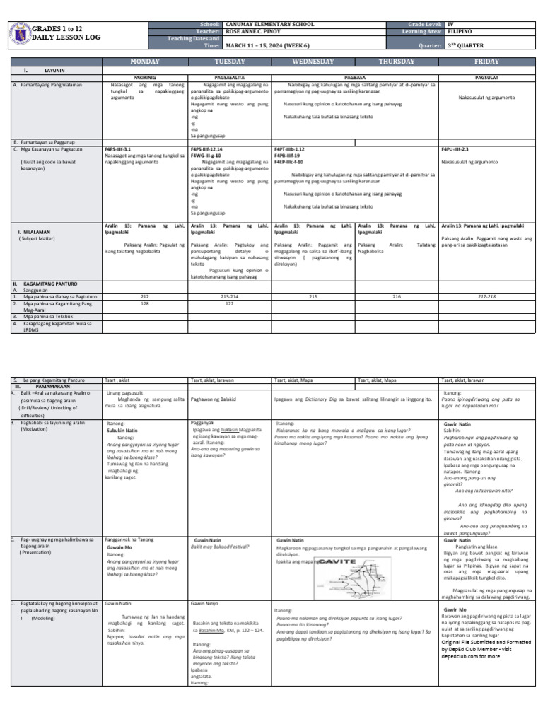 DLL_FILIPINO 4_Q3_W7 | PDF