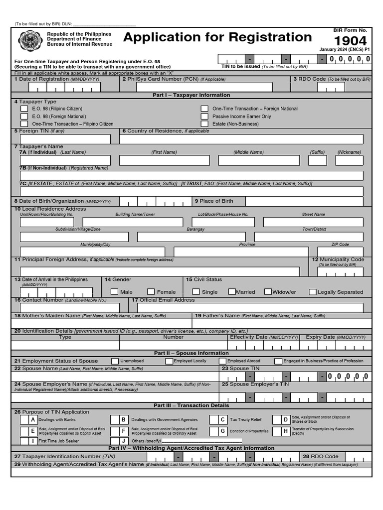 BIR Form 1904 Registration Guide | PDF | Identity Document | Government