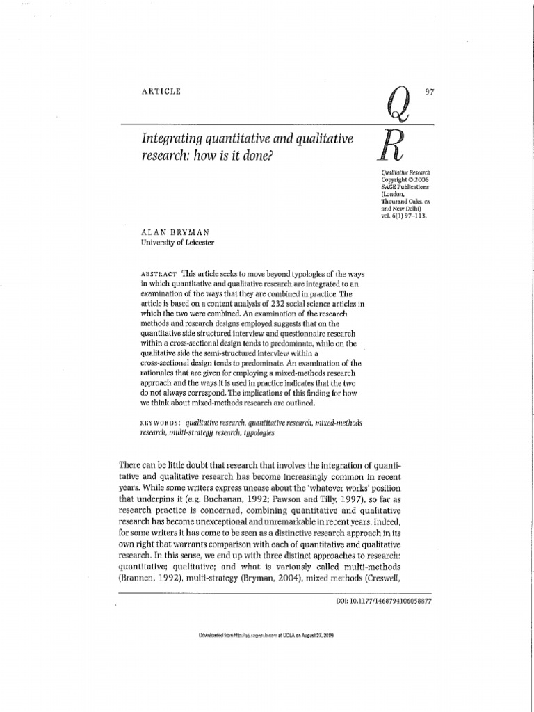 Bryman 2006 Integrating Methods How It Is Done | PDF
