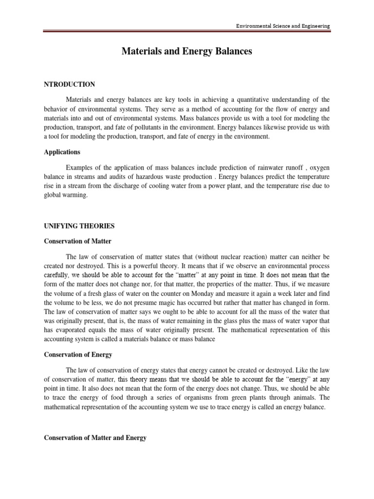 6 Materials and Energy Balance1 | PDF | Matter | Water