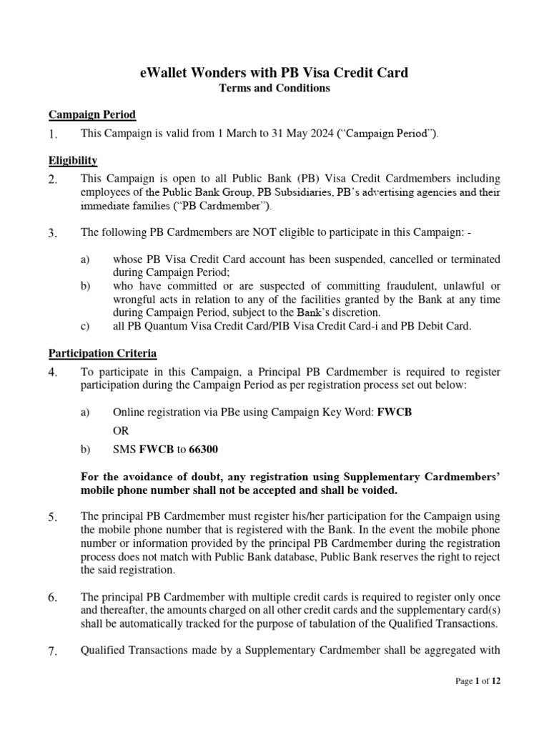 eWallet Cashback Campaign for PB Visa Card | PDF | Credit Card | Payments