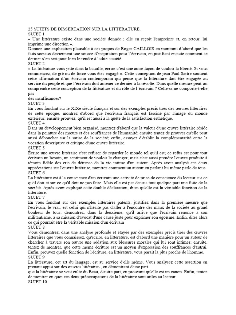 25 Sujets de Dissertation Sur La Litterature | PDF | Conscience