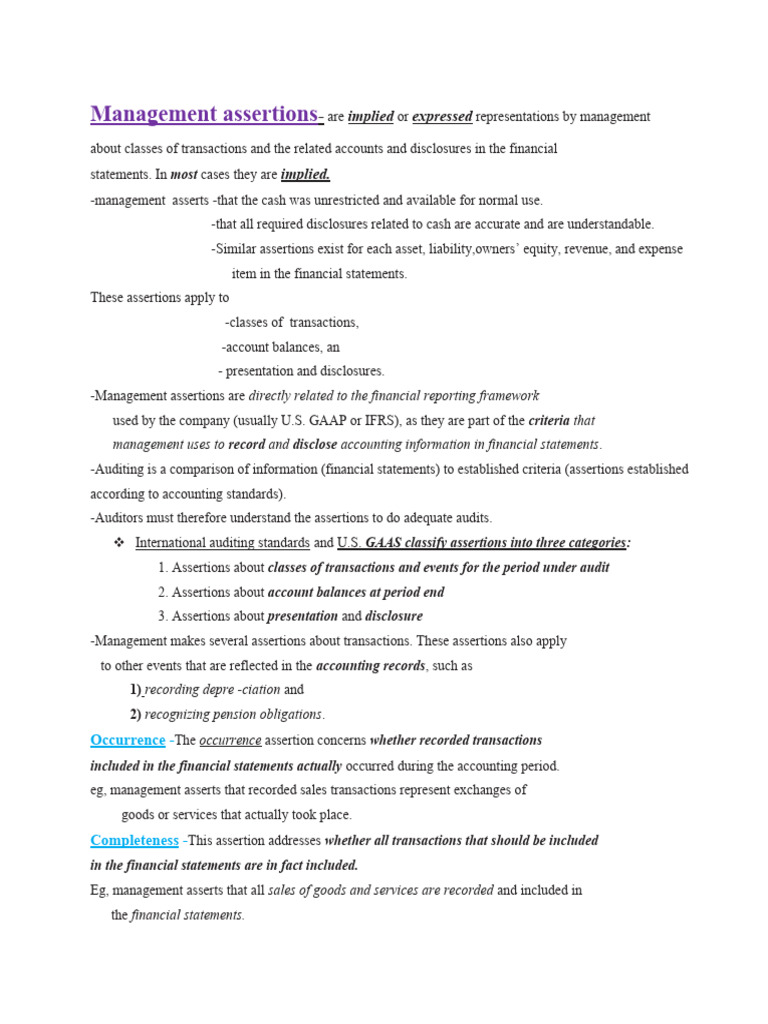 Management Assertions | PDF | Financial Statement | Balance Sheet