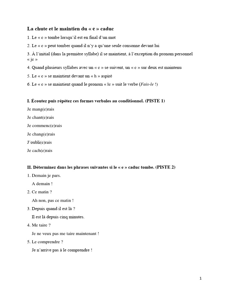 Chute et maintien du « e » caduc | PDF | Verbe | Linguistique