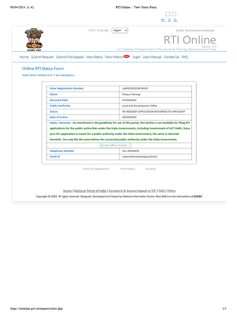 RTI Online - View Status Form | PDF | Computing