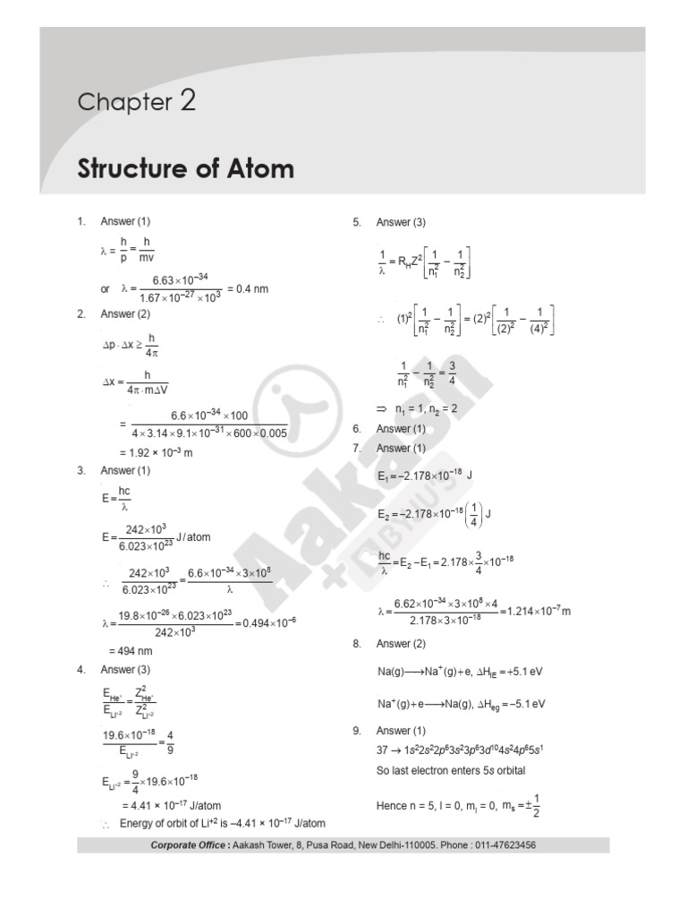 C Sol Ch 02 Structure Of Atom Pdf Atomic Orbital Electron