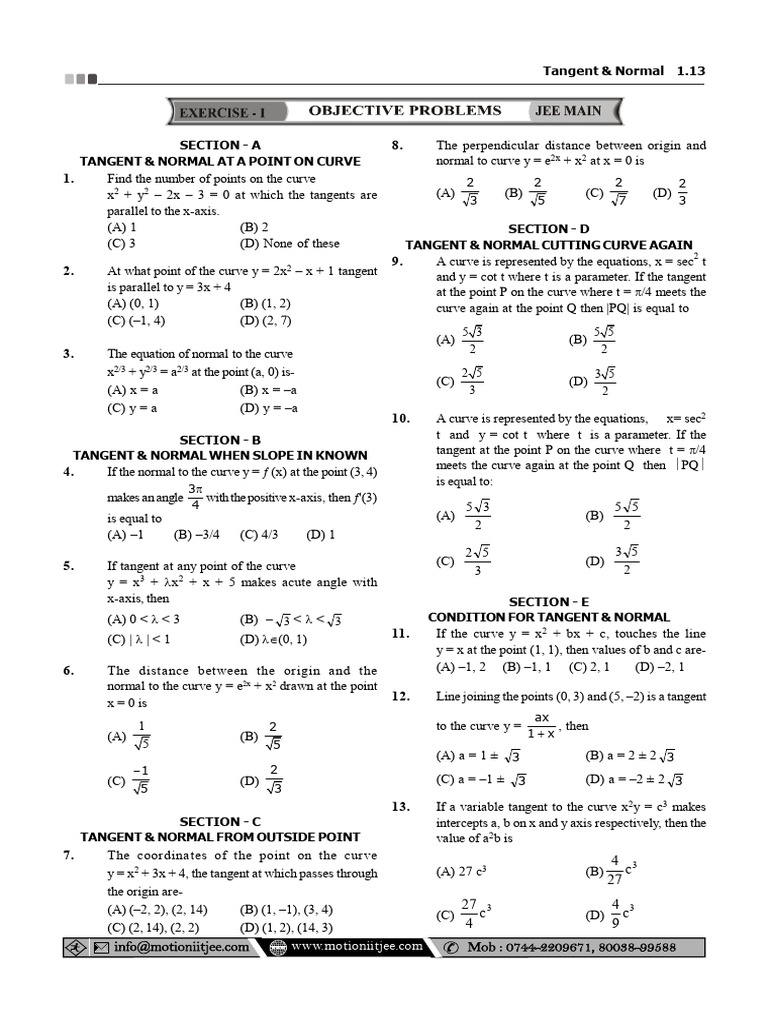 Tangent & Normal | PDF | Tangent | Geometry