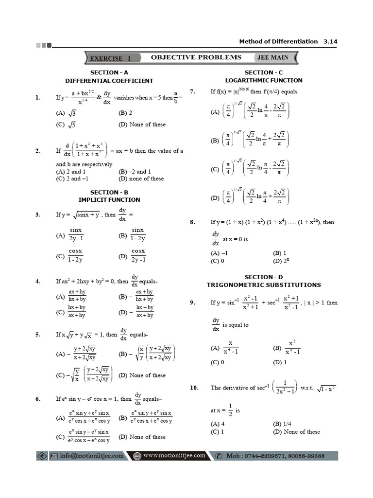 Method of Differentiation 3.14: DX Dy | PDF | Derivative ...