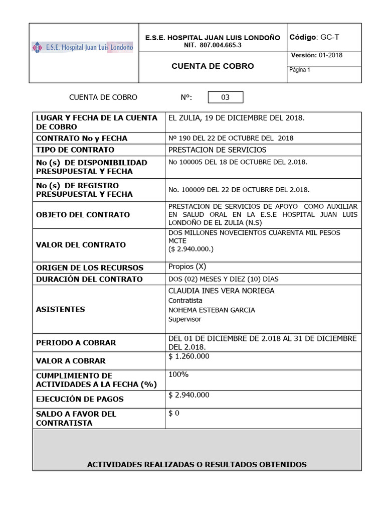 Cuenta de Cobro Claudia 2 | Descargar gratis PDF | Bancos
