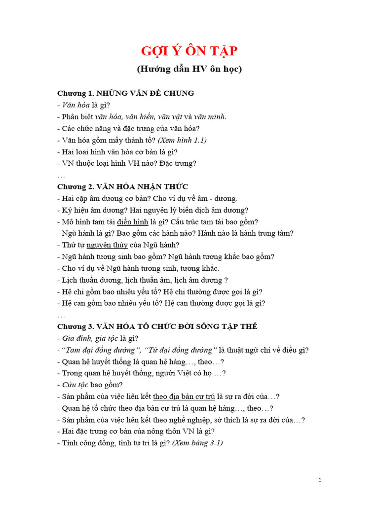 1. GỢI Ý ÔN TẬP (CSVH VN) | PDF