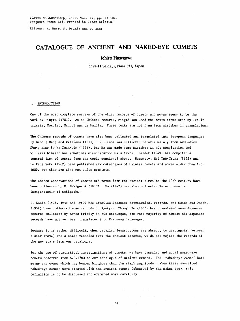 Catalogue of Ancient and Naked-Eye Comets | PDF | Comet | Korea