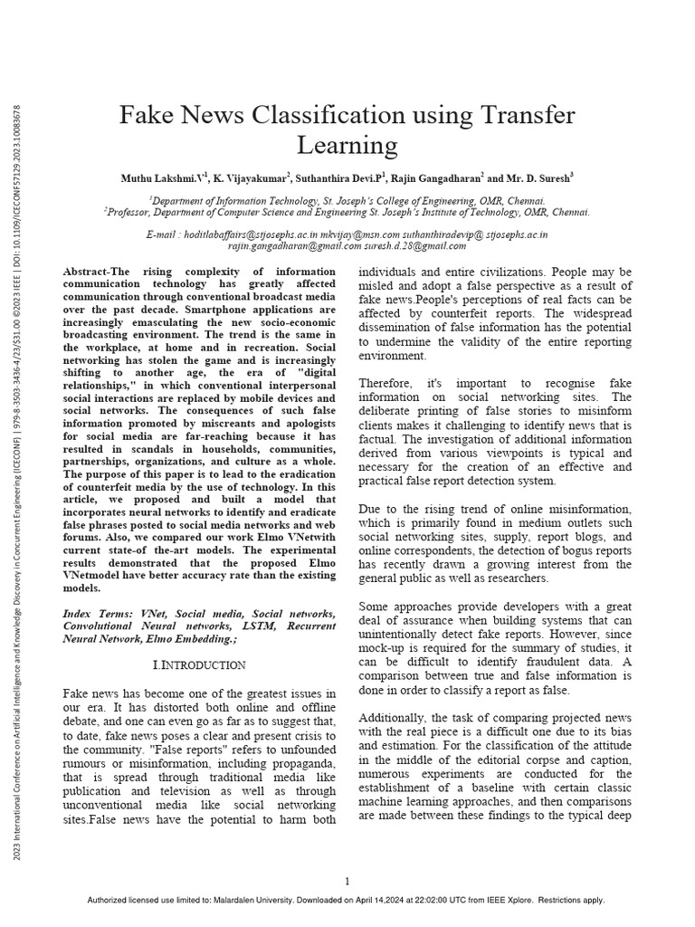 Fake News Classification Using Transfer Learning | PDF | Machine ... Fake News Classification Using Transfer Learning | PDF | Machine ...