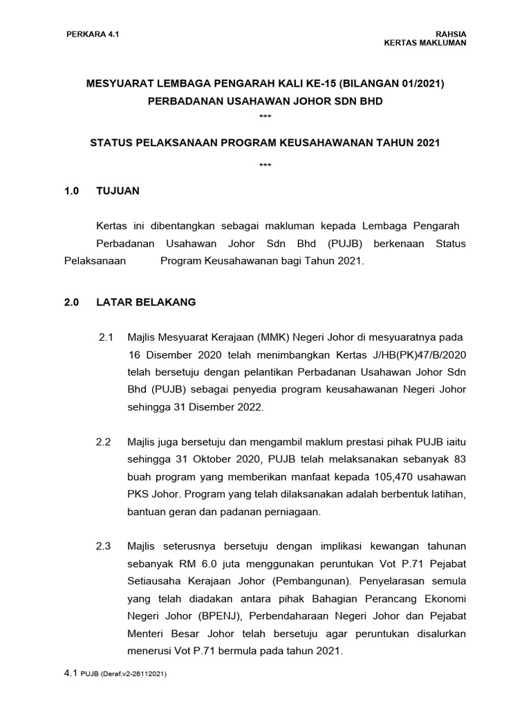 Agenda 4.1 Laporan Terkini Jabatan Pembangunan Usahawan | PDF