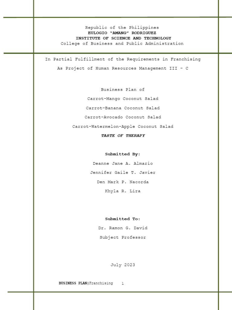 Group 6 Business Plan Totc | PDF | Coconut Milk | Fat Group 6 Business Plan Totc | PDF | Coconut Milk | Fat