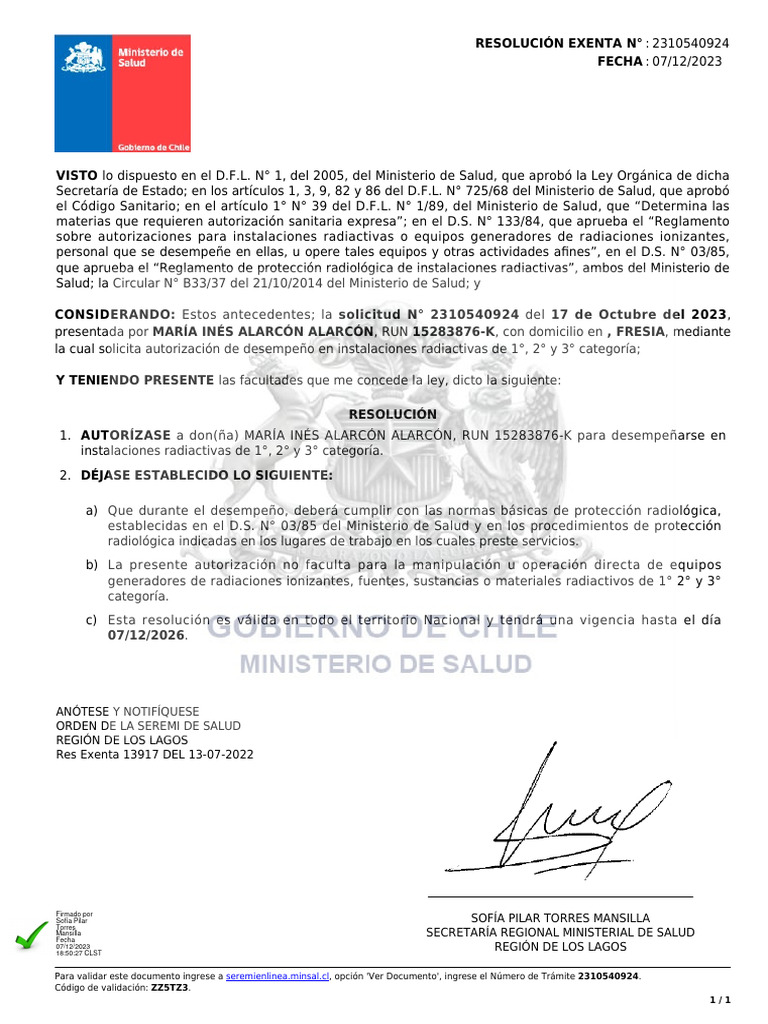 Autorización Radiactiva María Alarcón | PDF | Gobierno