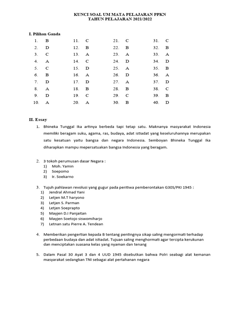 Kunci Jawaban Um PKN | PDF