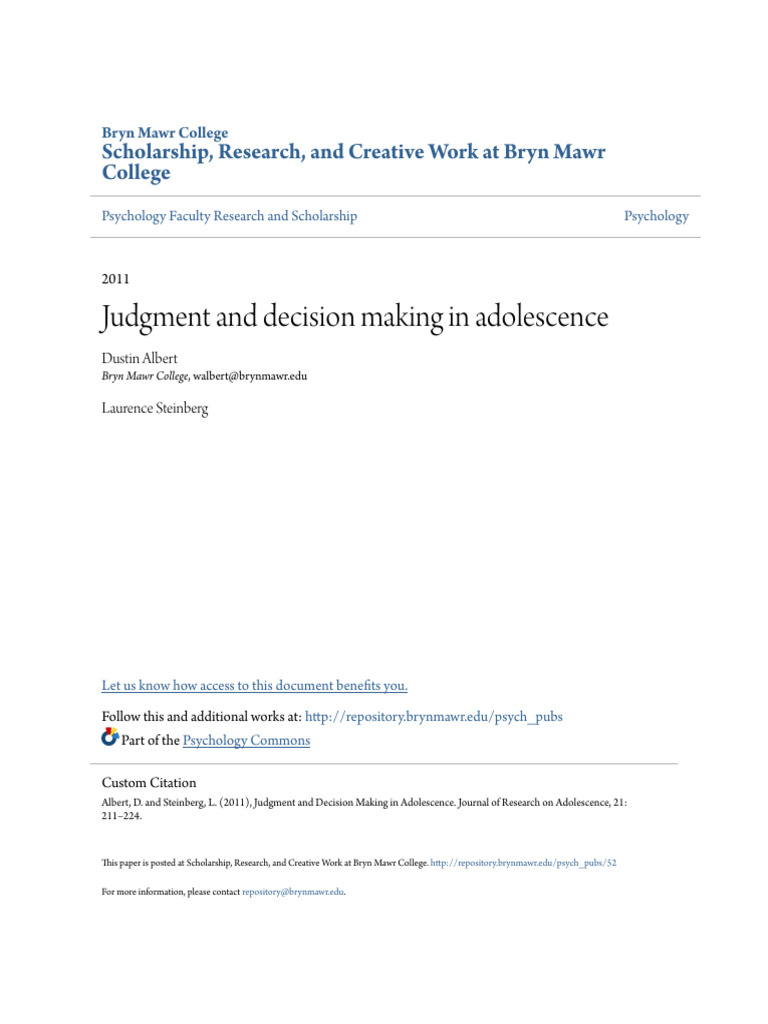 Judgment and Decision Making in Adolescence | PDF | Adolescence ...