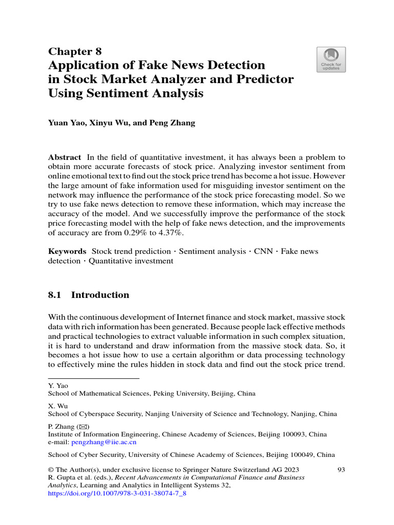 Application Of Fake News Detection In Stock Market Analyzer And
