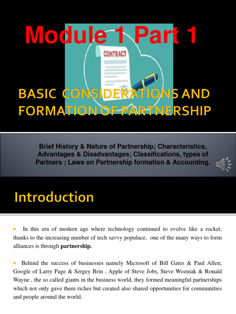 Module 1 Part 1 Partnership Basic Consideration Formation | PDF | Partnership | Limited Partnership