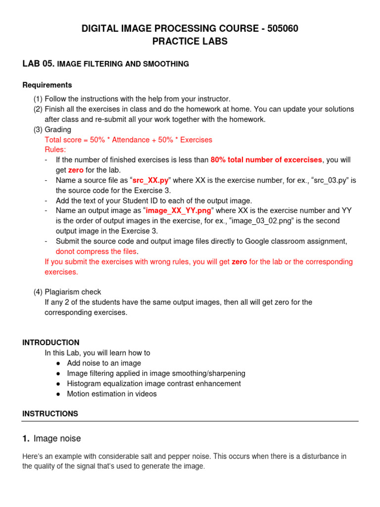 Lab 05 - Digital Image Processing Practice | PDF | Image Processing | Applied Mathematics