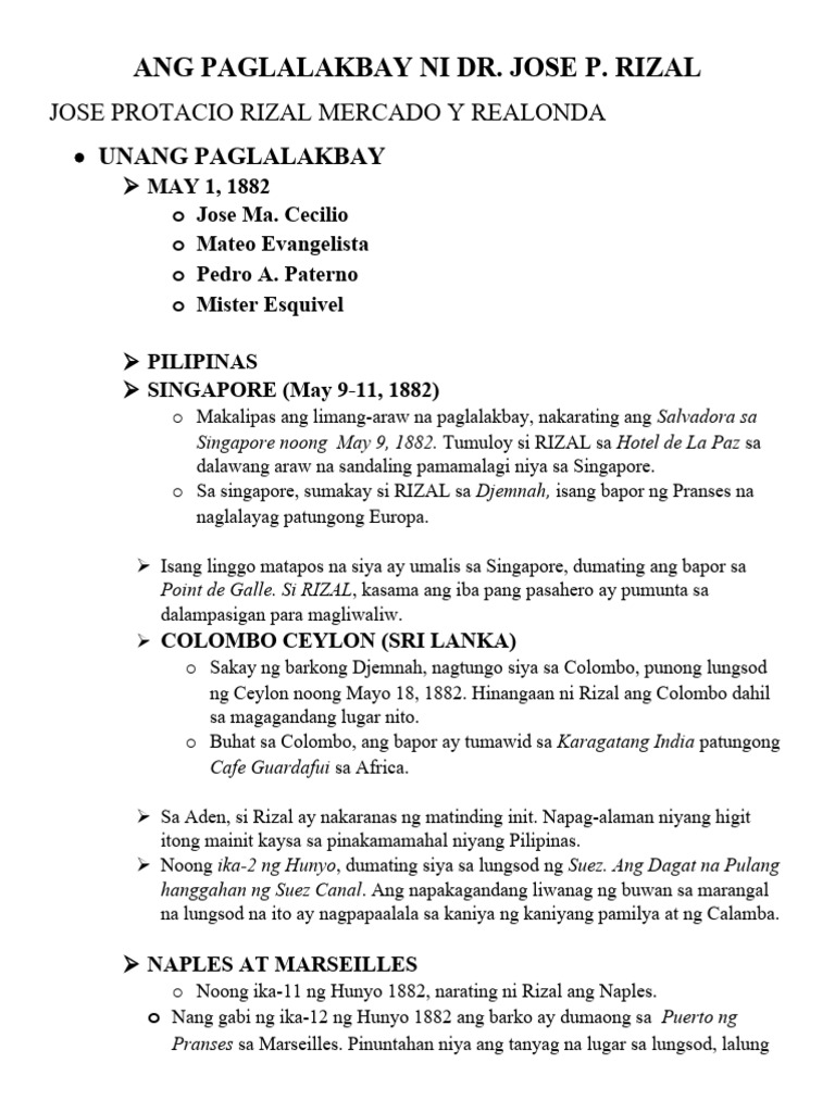 Paglalakbay ni Jose Rizal (2) | PDF
