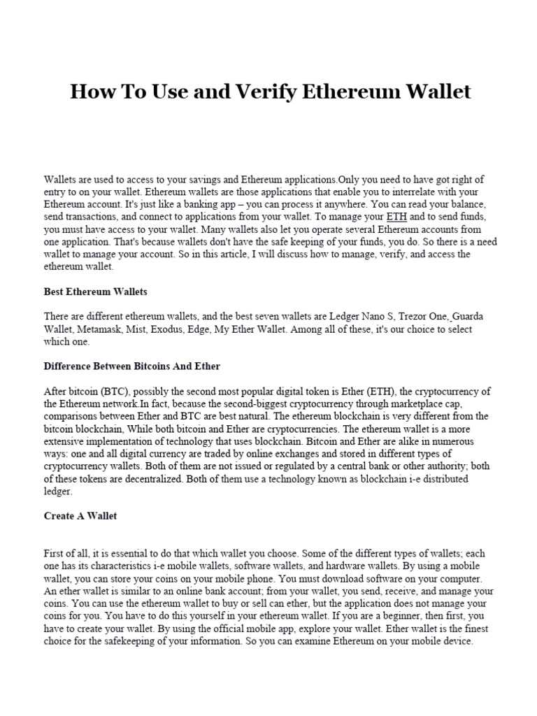 How To Use and Verify Ethereum Wallet | PDF | Cryptocurrency | Bitcoin