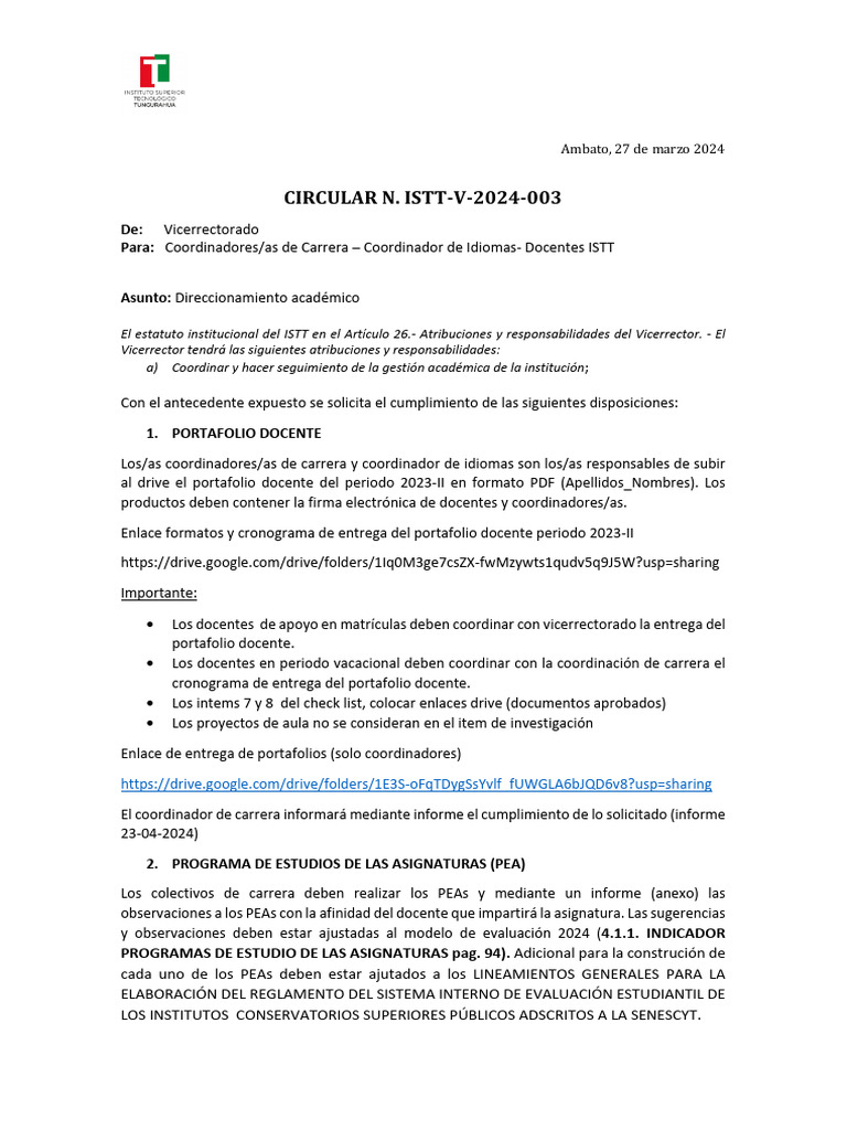 Circular 003 - Istt-1 | PDF | Educación más alta