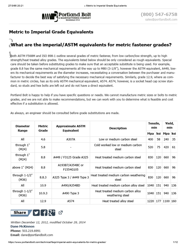Engineers' Guide: Metric to ASTM Equivalents | PDF | Screw | Metals