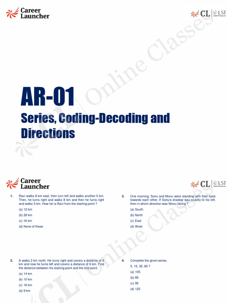 AR - 01 Q - Series, Coding-Decoding and Directions | PDF | Human Communication | Writing