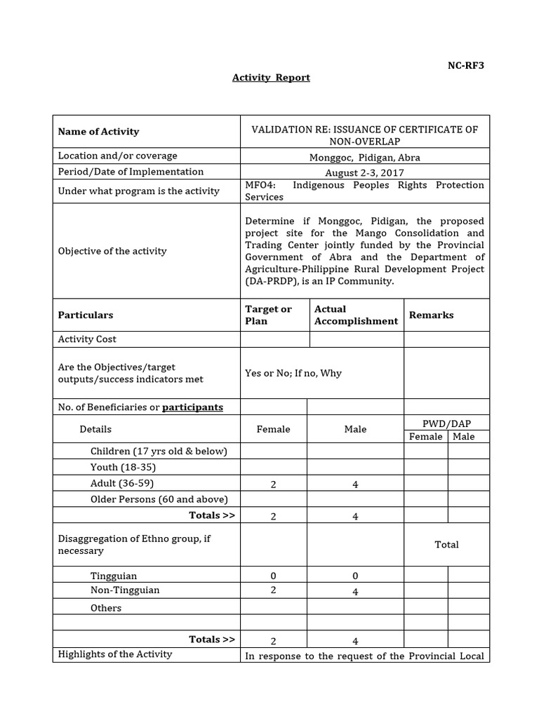 Activity Report Pidigan | PDF