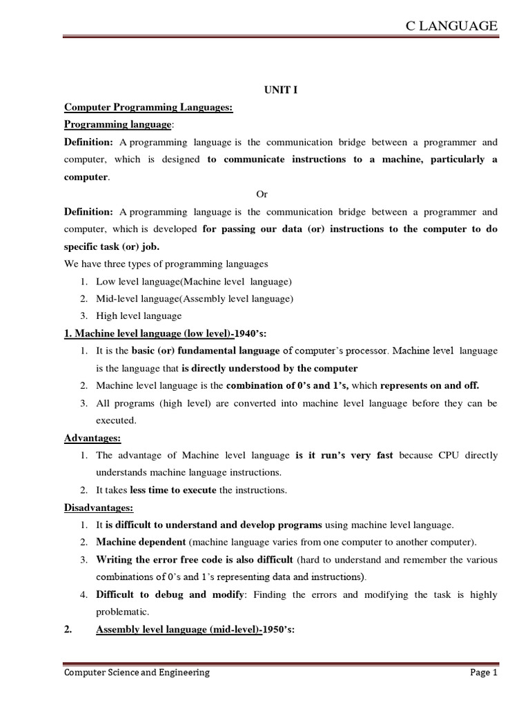 C Language Notes For 1st Sem | PDF | Integer (Computer Science ...