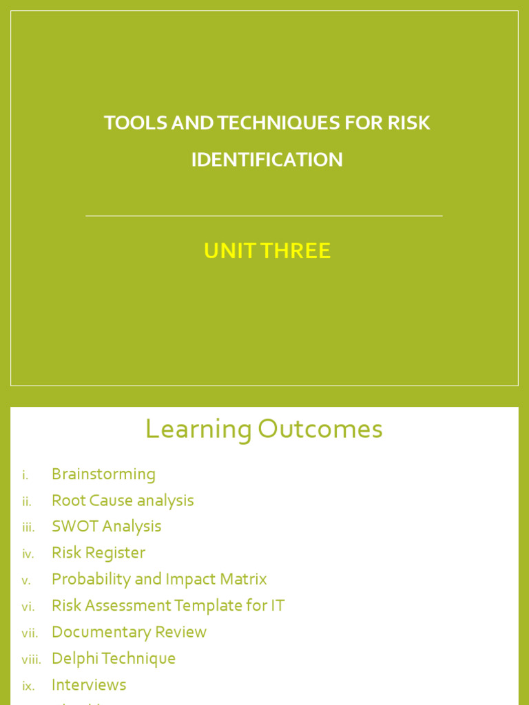 Unit 3 - Tools and Techniques For Risk Identification | PDF | Risk | Risk Management