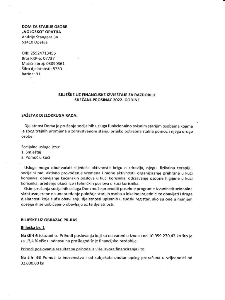 Biljeske Uz Financijske Izvjestaje Za 2022.g. - Compressed | PDF