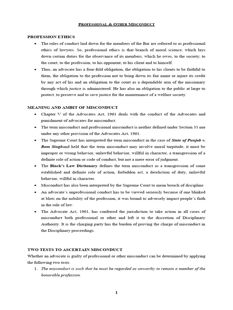 Professional Misconduct. (D) | PDF | Professional Ethics | Advocate