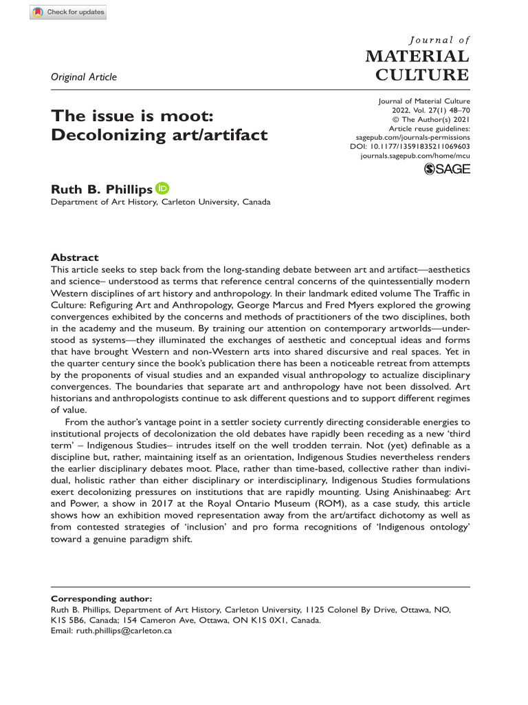 Phillips 2021 The Issue Is Moot Decolonizing Art Artifact | PDF ...