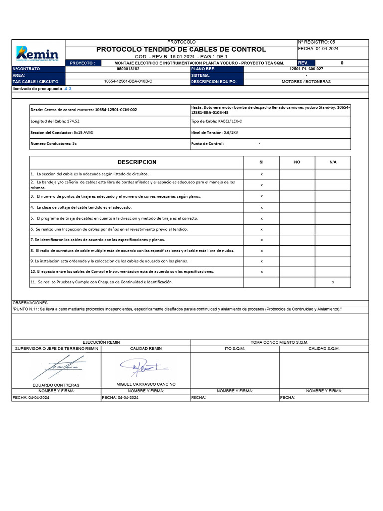 Protocolo Tendido de Cables de Control: Descripcion | PDF | Ingenieria ...