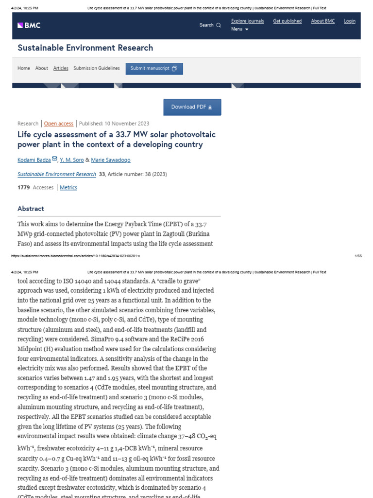 LCA Solar Power Plant For Developing Country | PDF | Photovoltaics ...