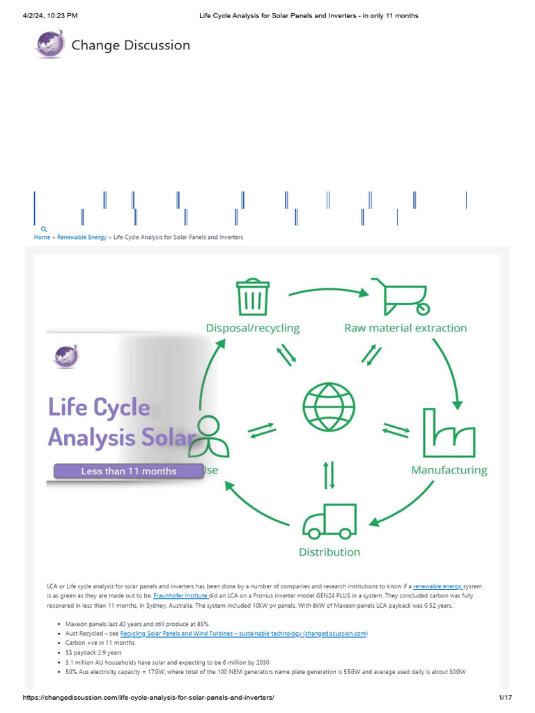 Life Cycle Analysis For Solar Panels and Inverters - in Only 11 Months ...