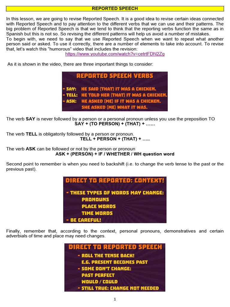 Reported Speech | Download Free PDF | Question | Clause