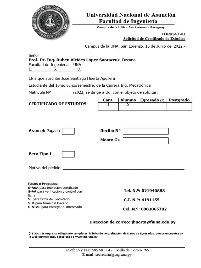 Solicitud Certificado de Estudios de Grado Postgrado | PDF