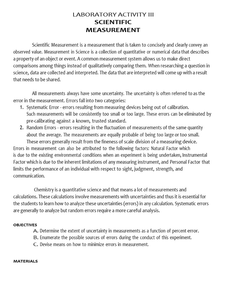 Sci Meas Lab PROCEDURE 2 | PDF | Observational Error | Measurement