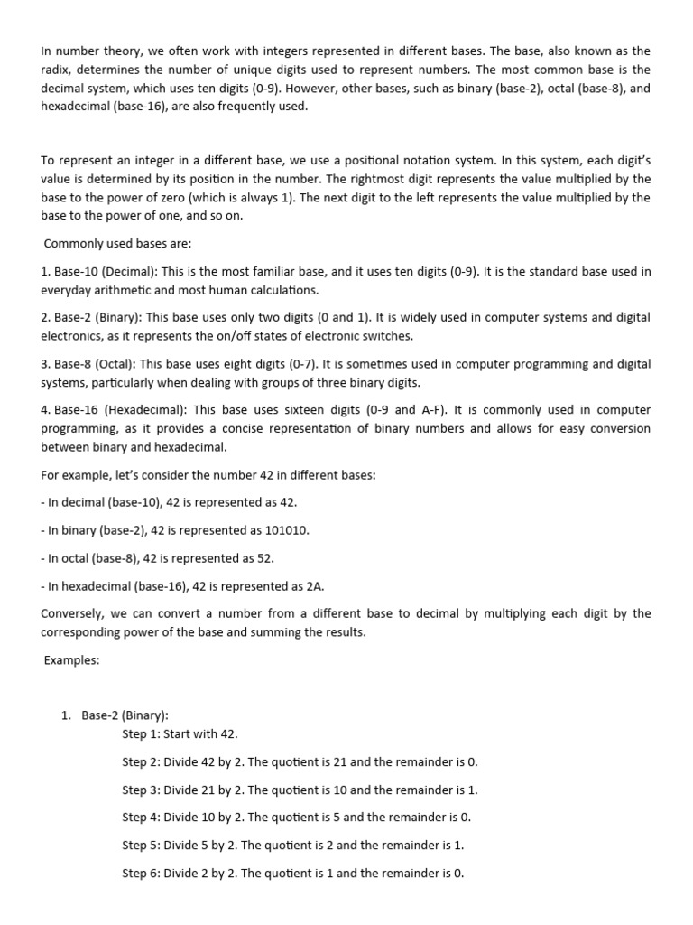 Representation of Integers in Different Basis | PDF | Arithmetic ...