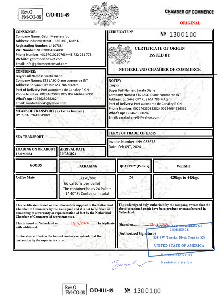 Certificate of Origin Real | PDF | Trade | Freight Transport