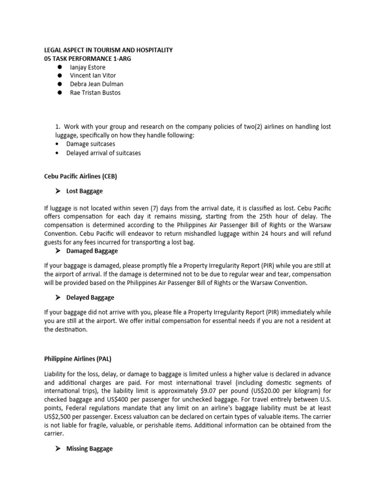 05 Task Performance 1-Arg | PDF | Baggage