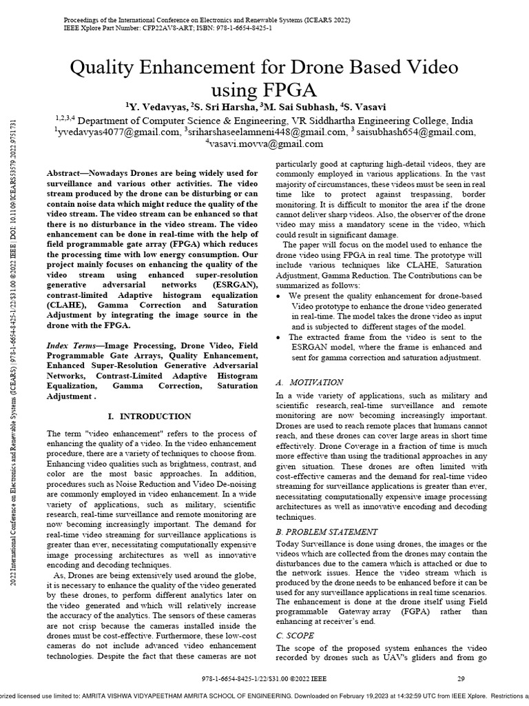 Quality Enhancement For Drone Based Video Using FPGA | PDF | Unmanned ...