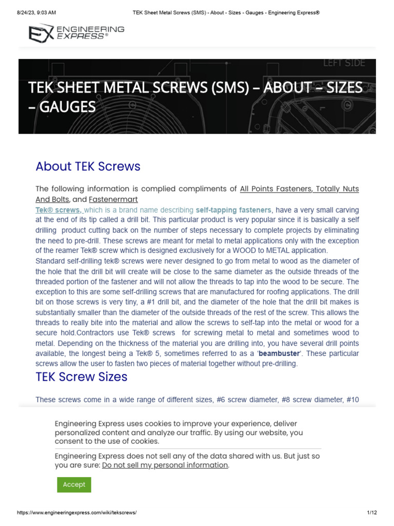 TEK Sheet Metal Screws | PDF | Screw | Sheet Metal
