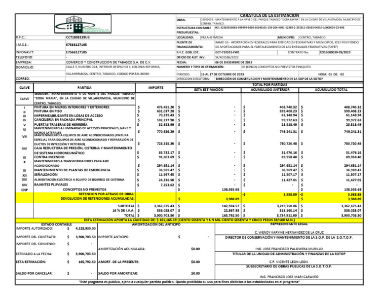 Caratula de Estimacion Obra Estatal | PDF