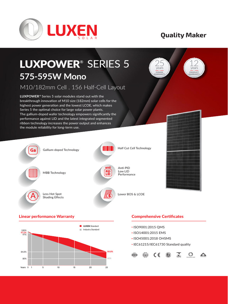 Ficha Técnica Panel Solar 590W Luxen | PDF | Solar Cell | Electrical Engineering