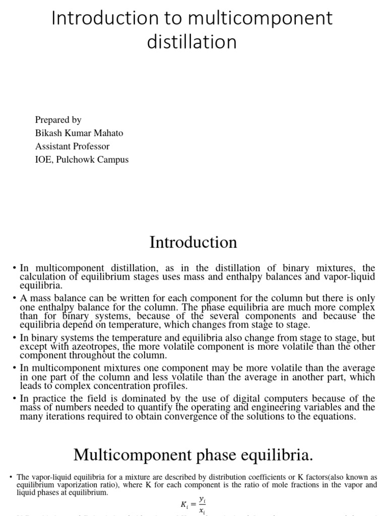 Introduction To Multicomponent Distillation | PDF | Distillation | Phases Of Matter